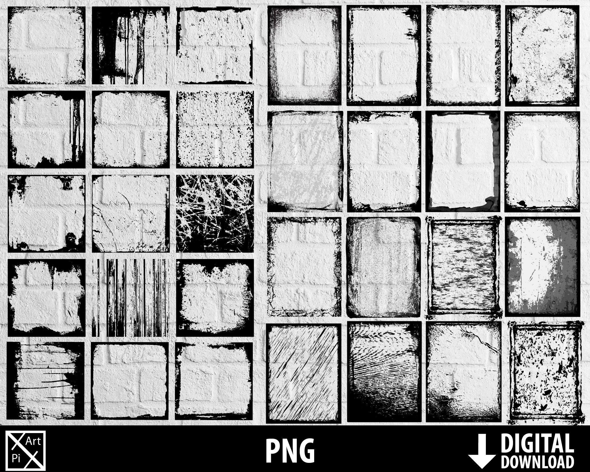 Grunge Frame Clipart Distressed Square Rectangle Borders Png - Etsy UK