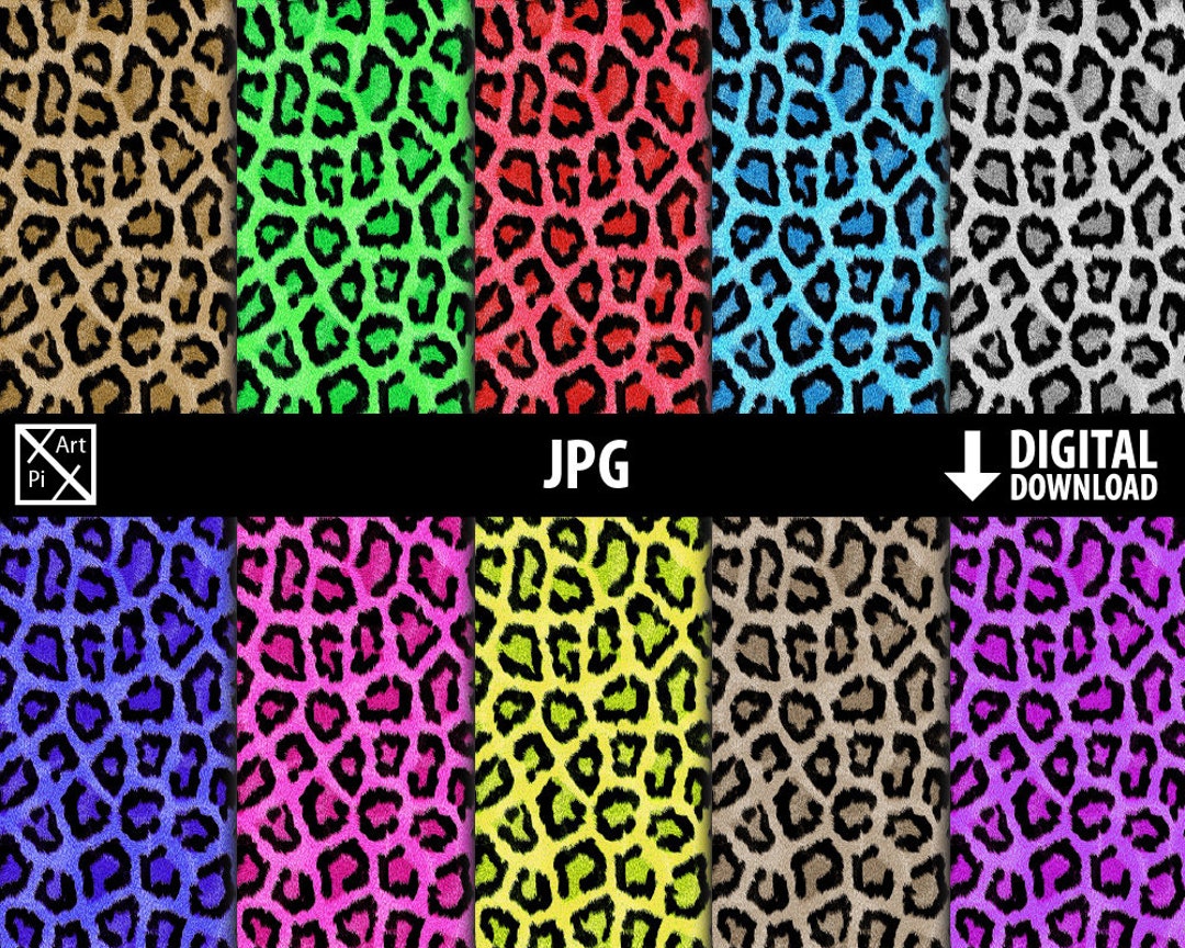 Leopard Digital Paper, Jungle Animal Printable Paper, Rainbow Cheetah ...
