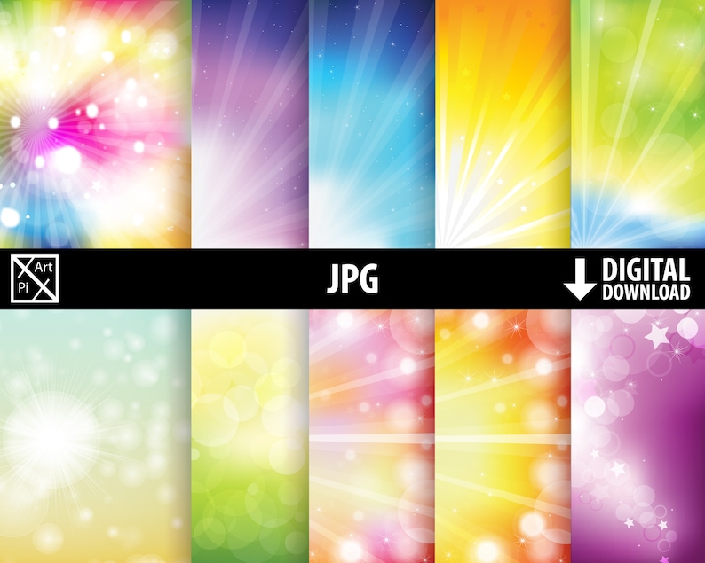 Sunburst Digital Paper, Sunray Printable Paper, Light Lens Flare ...