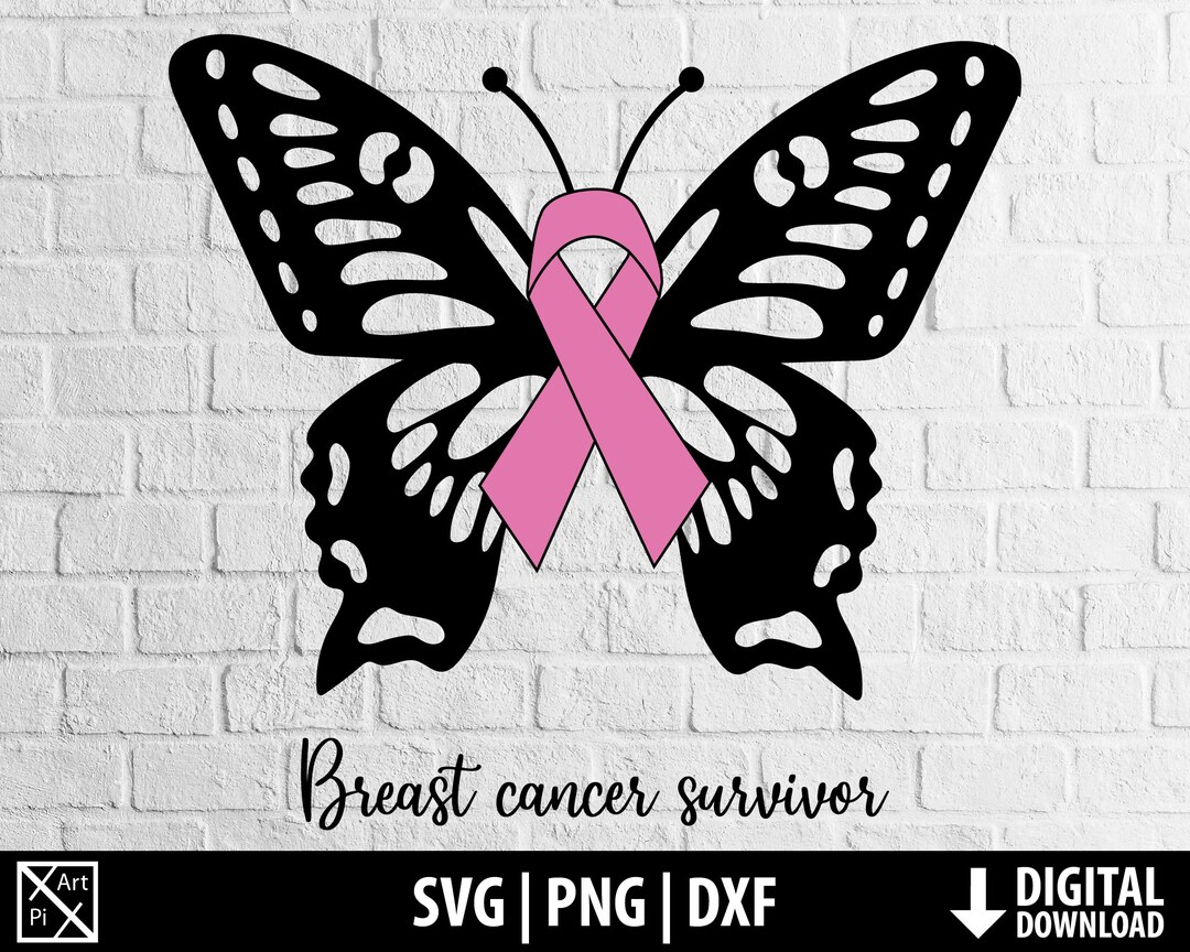 Breast Cancer Survivor Svg Png Dxf, Pink Ribbon Svg, Butterfly Clipart ...