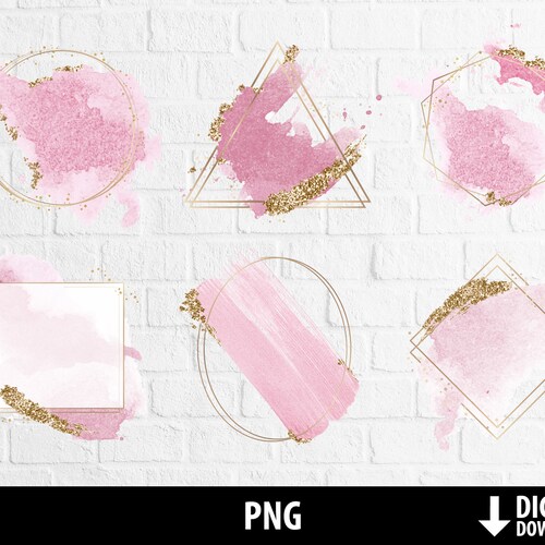 Pink Watercolor Frames Png Gold Glitter Clipart Paint Splash - Etsy