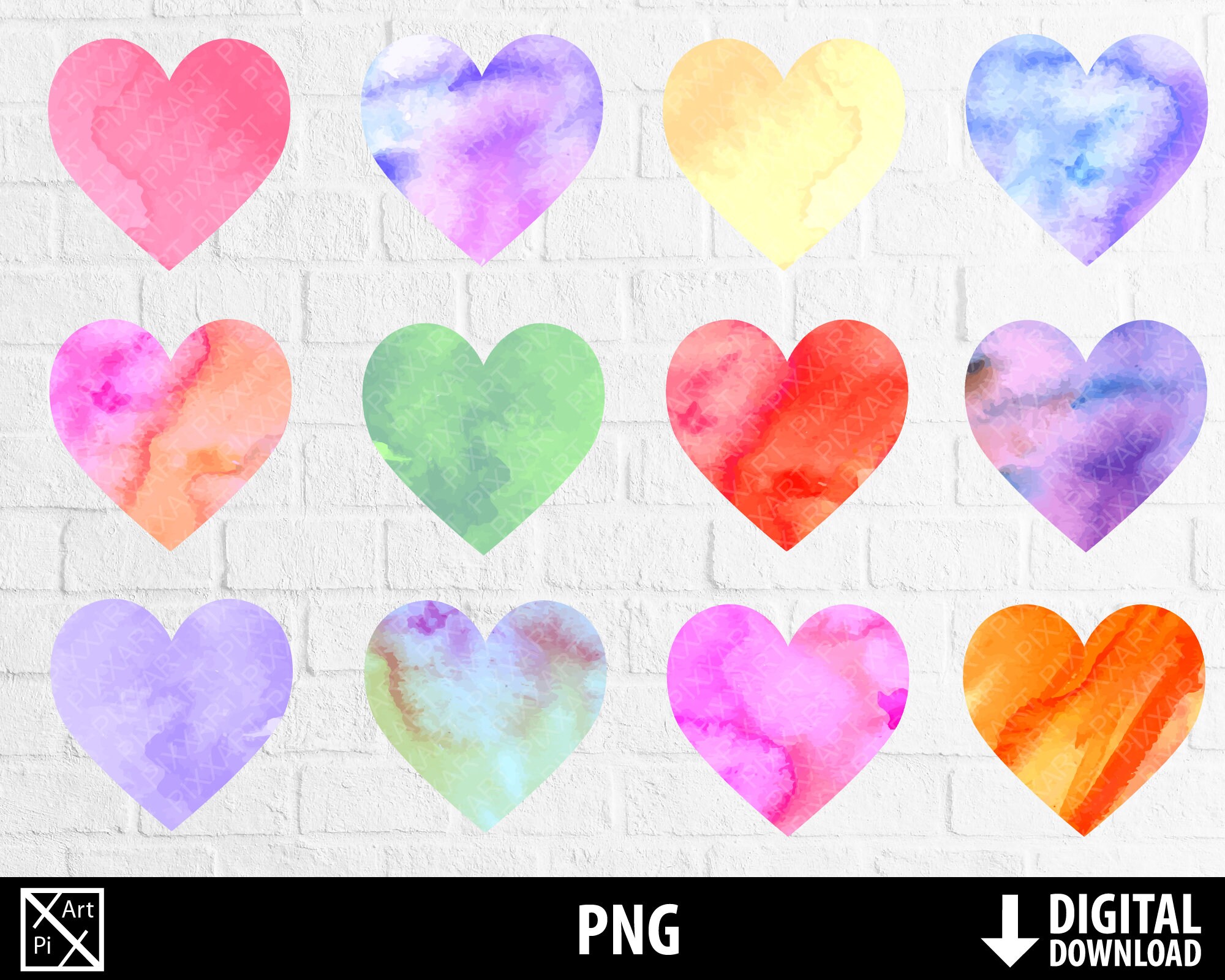Watercolor Hearts Clipart Watercolor Hearts Png Hand Painted | Etsy