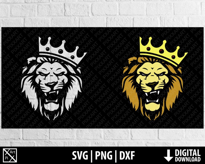 León svg, León con corona dxf clipart, león rey png león silueta corte ...