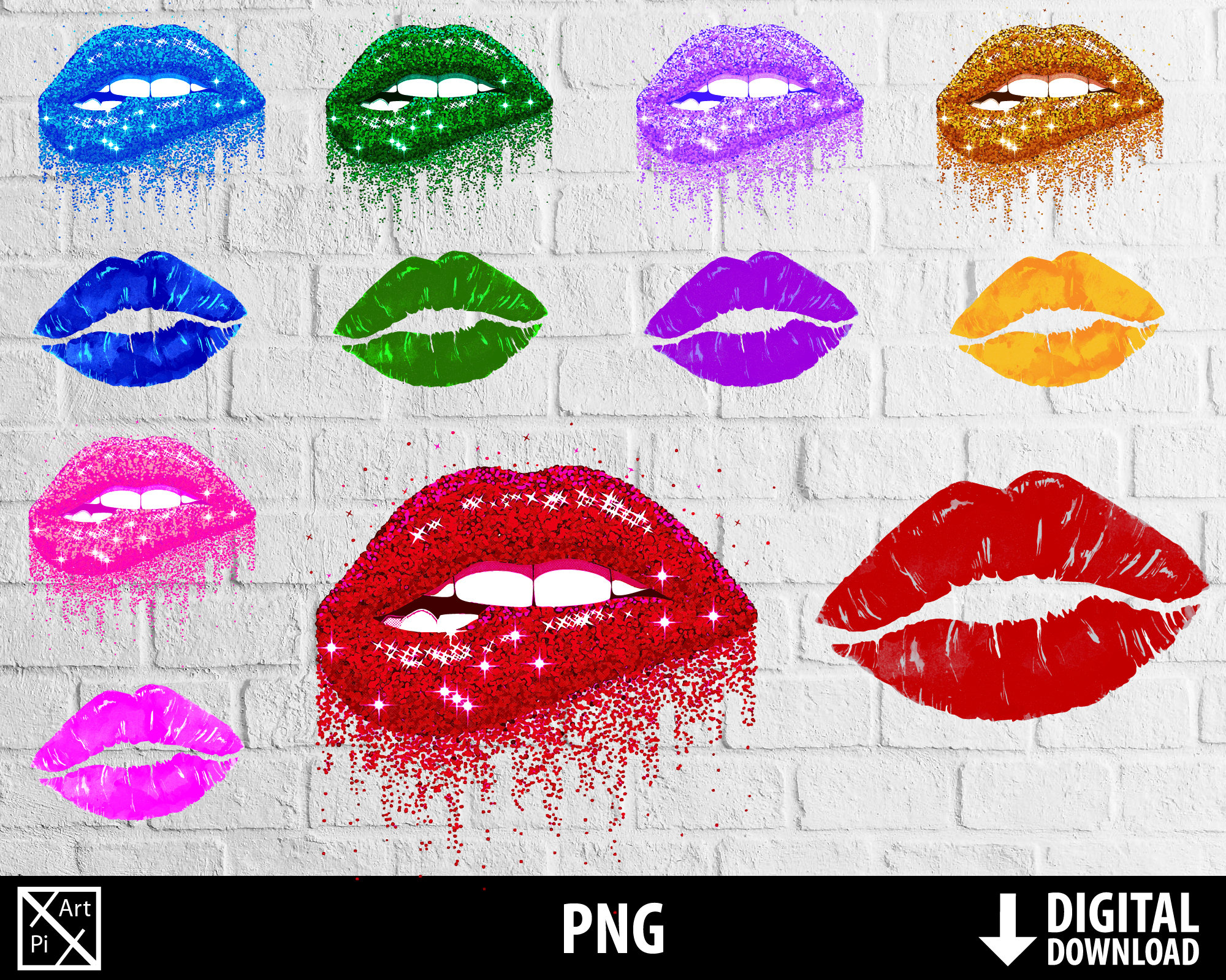 Lips Png, Dripping Lips Bite Png, Printable Sparkling Glitter Lips ...