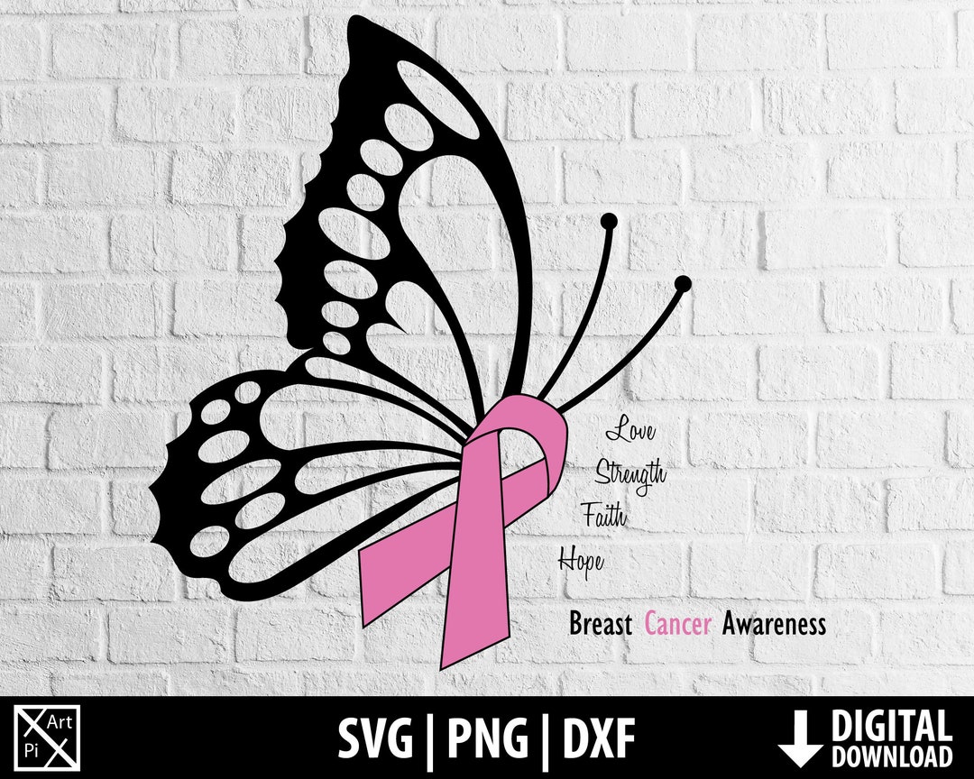 Breast Cancer Awareness Svg Png Dxf, Pink Ribbon Svg, Butterfly Clipart ...
