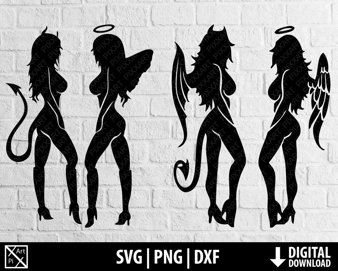 Angel Devil Svg Sexy Good Bad Woman Dxf Png Female Silhouette Etsy
