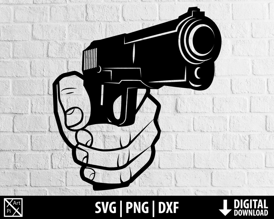 Gun Svg Png Dxf, Pointing Gun Clipart, Hand Holding Gun, Murder Crime ...