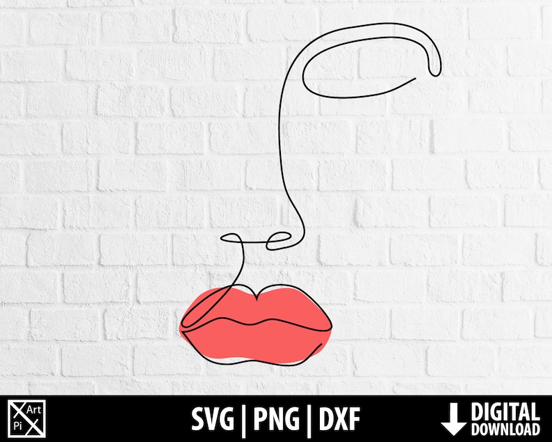 Minimalistic Face Svg Png Dxf Line Art Clipart Red Lips Eye - Etsy