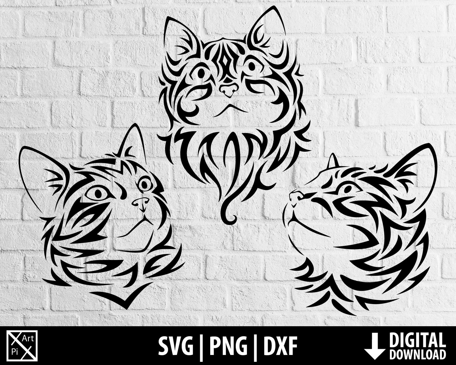 Cat Svg Tribal Kitten Face Png Dxf Clipart Cute Pet Head - Etsy