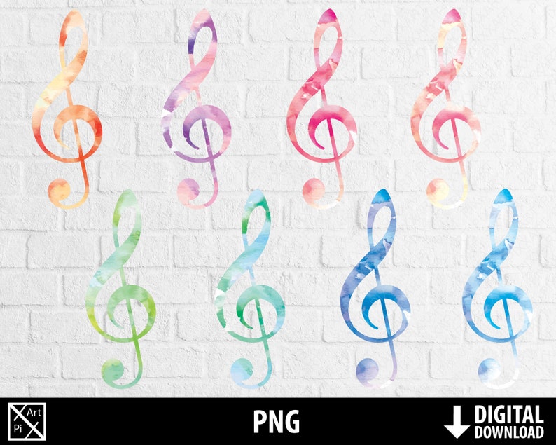 Treble Clef Png Printable Sol Key Clipart Watercolor Music - Etsy