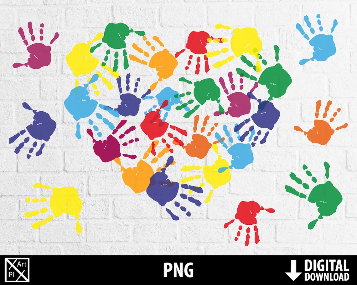 Child Hand Print Clipart Heart Paint Png Mother's | Etsy