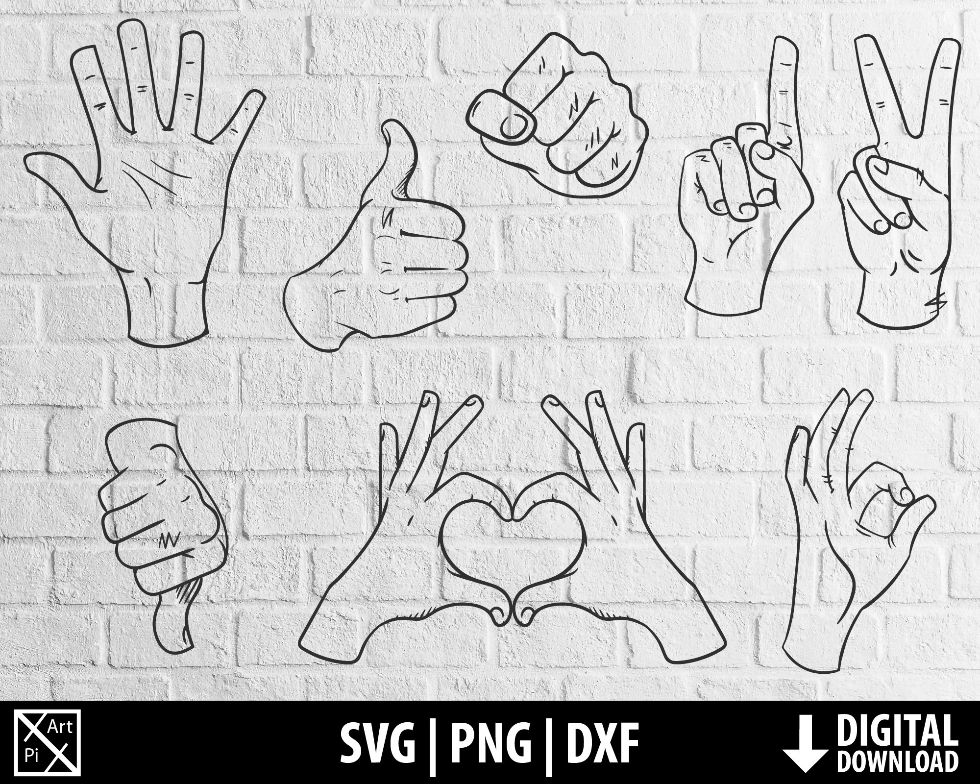 Hand Clipart, Gestures Svg Dxf Png, Heart OK Thumbs up Down Signs ...