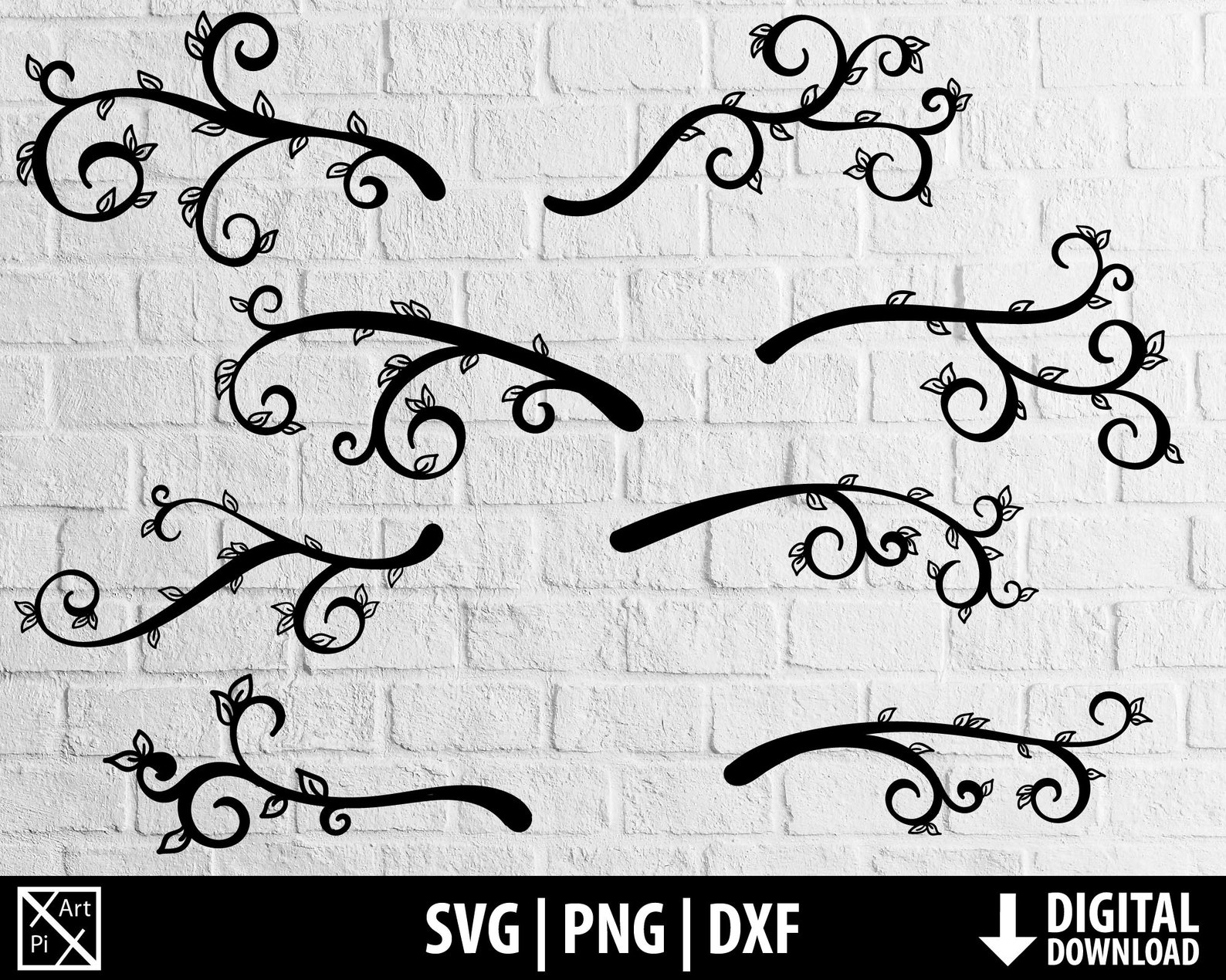 Tree Branches Svg Png Dxf, Tree Leaves Swirls Svg Clipart Plant Divider ...