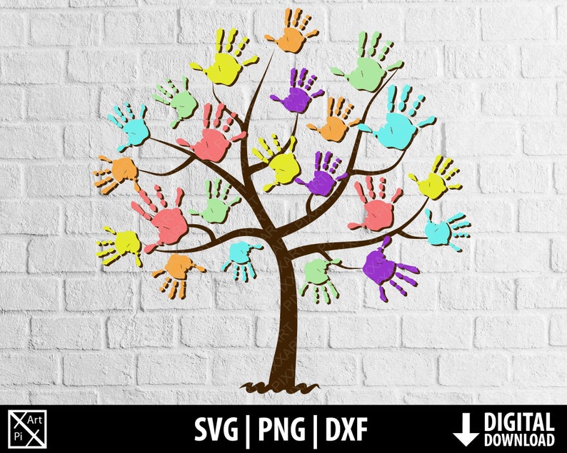 Kid Hand Print Tree Svg Child Hands Dxf Png Kindergarten | Etsy