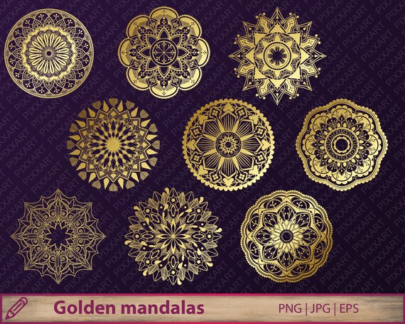 Mandala png golden mandalas clipart gold mandalas bundle | Etsy