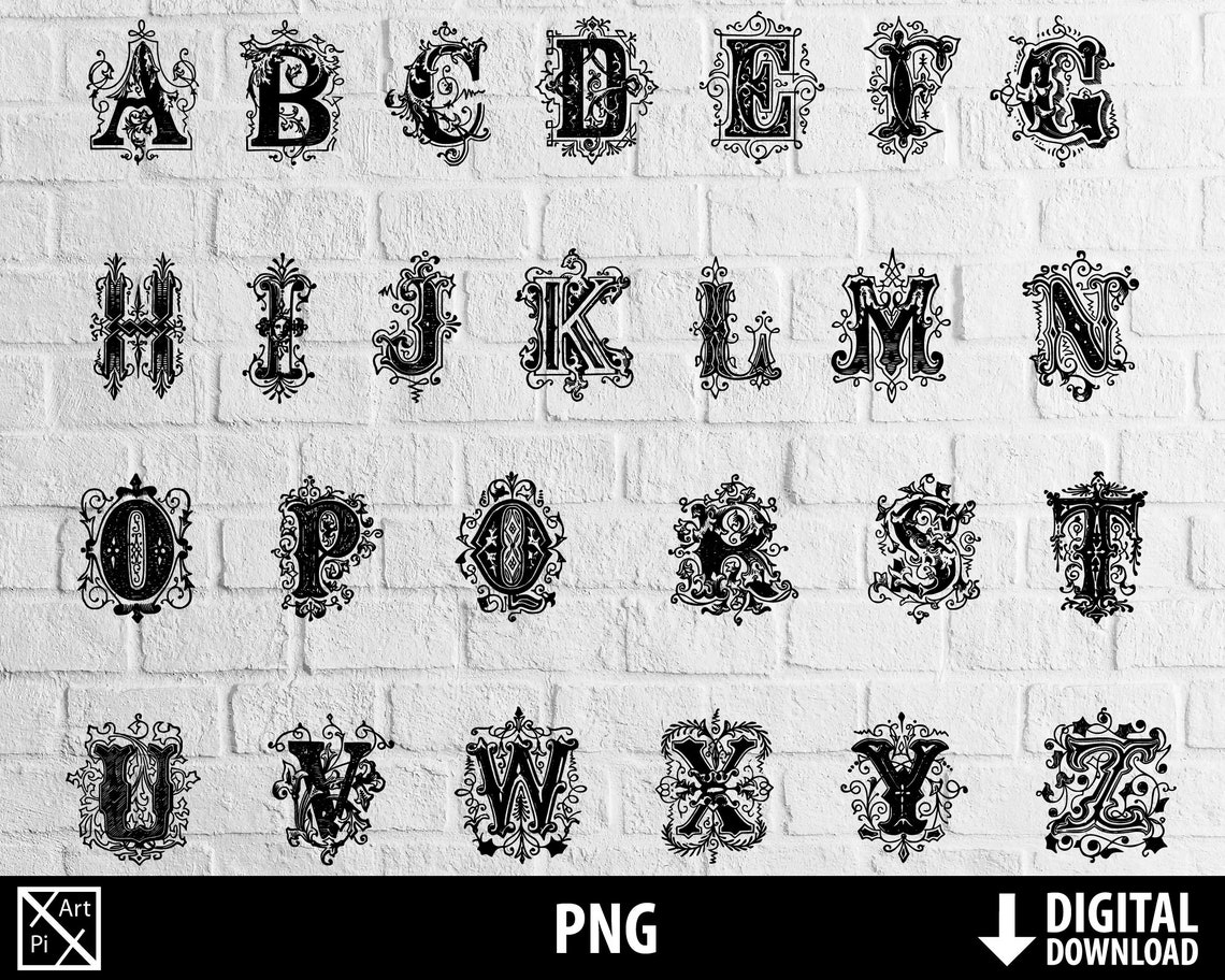Victorian Alphabet Png Printable Vintage Font Clipart Old - Etsy