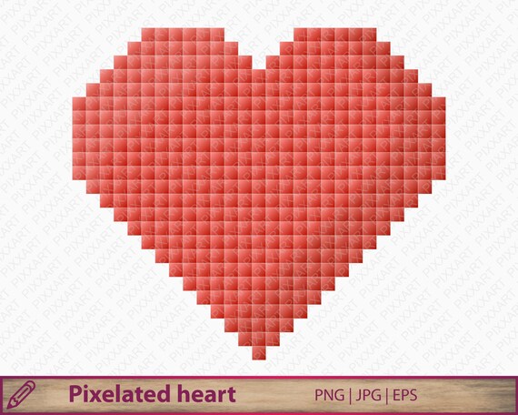 Heart png pixelated heart clipart love valentine's day | Etsy