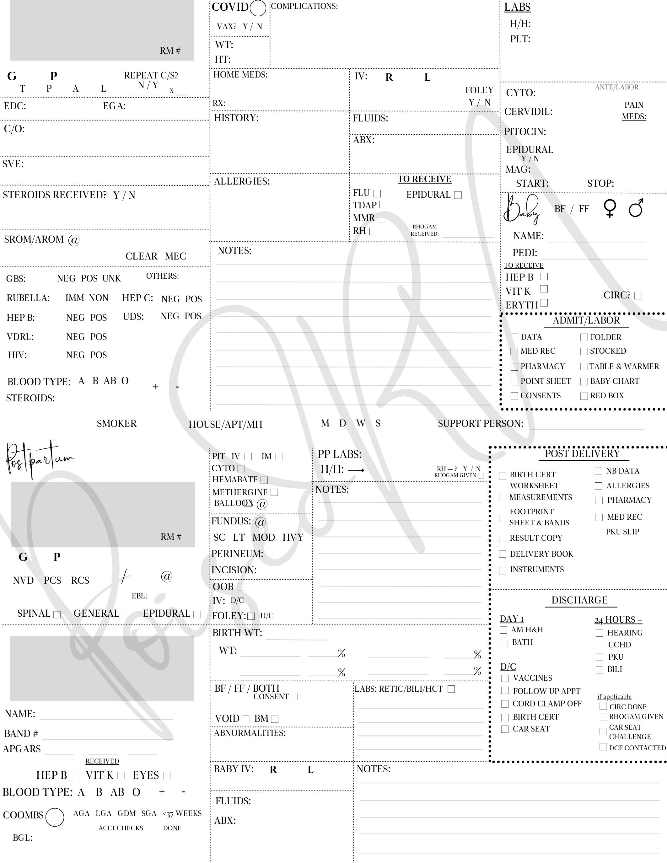 Labor & Delivery, Postpartum Report Sheet - Etsy