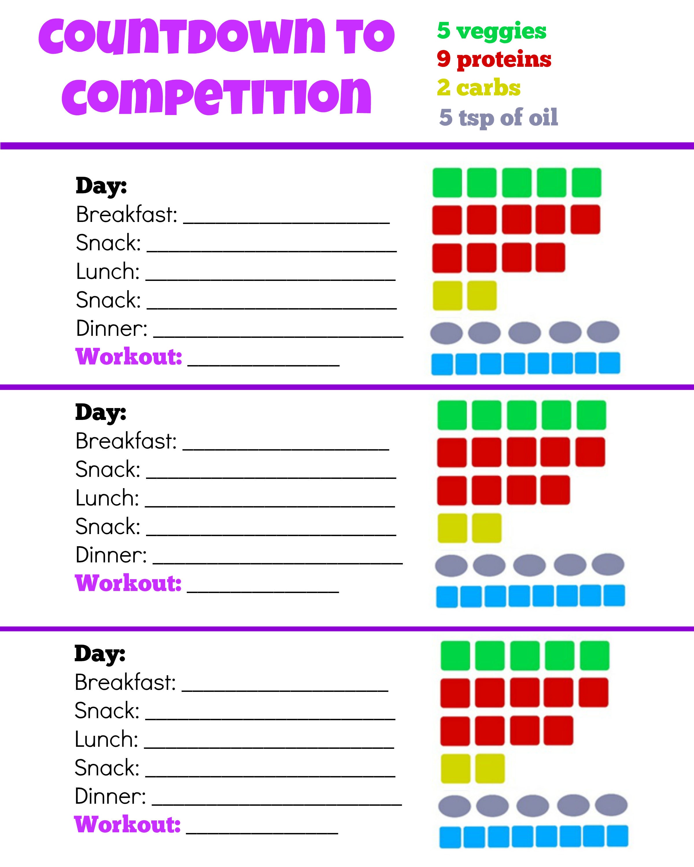 Countdown to Competition Calorie Diet Planner: 2 Page PDF - Portion ...