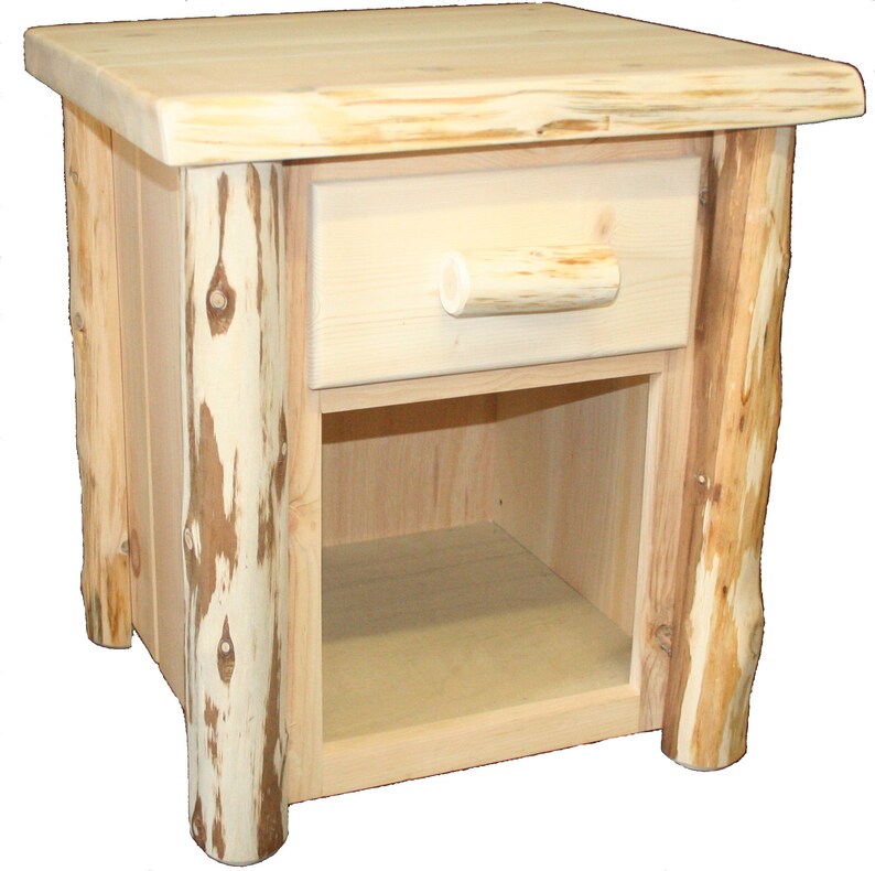 Frontier Hand Peeled Cedar Log 1 Drawer Open Bottom Night Stand FHP8001 ...