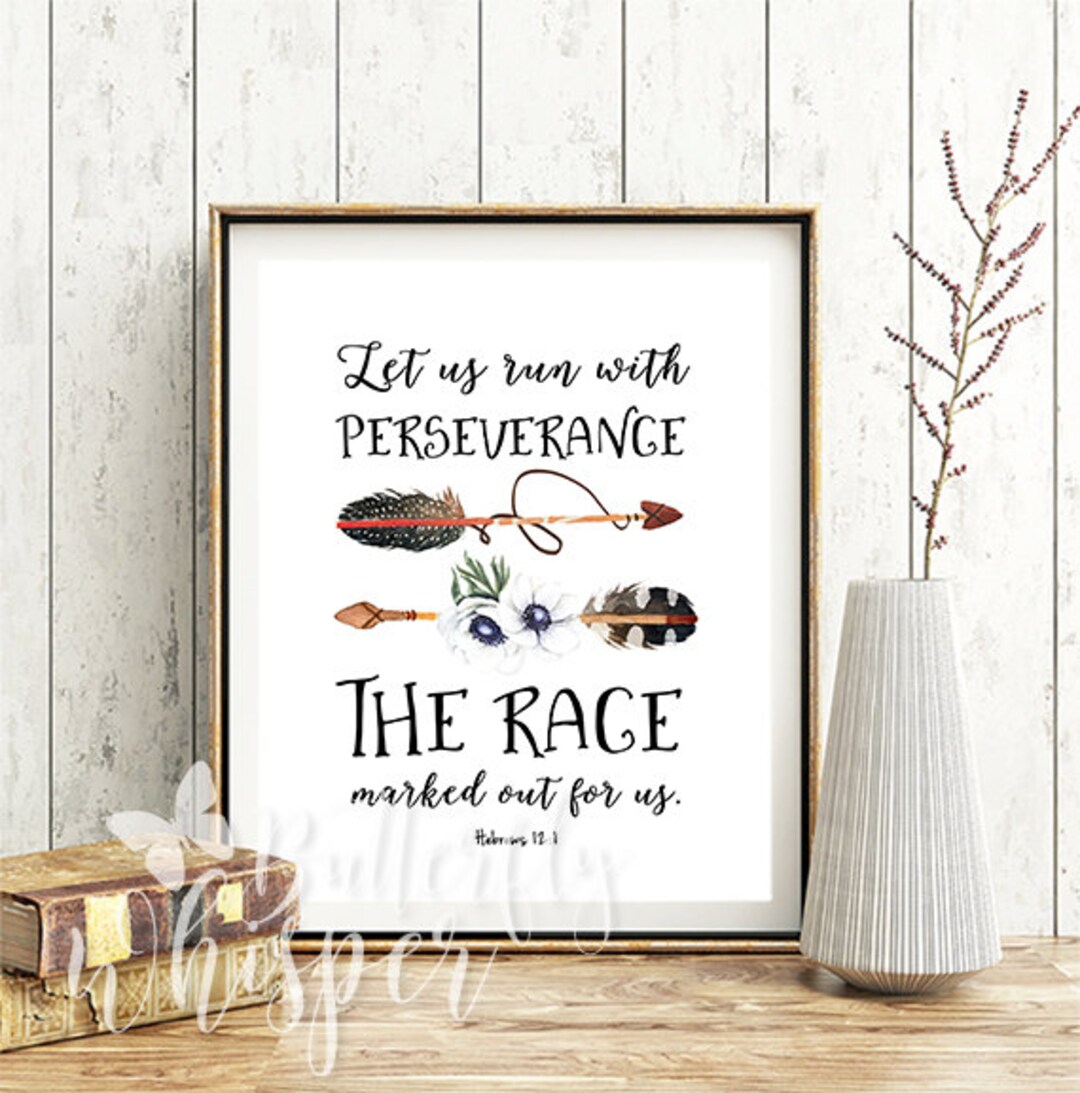 Christian Wall Art Scripture Print, Bible Verse Wall Art, Let Us Run ...