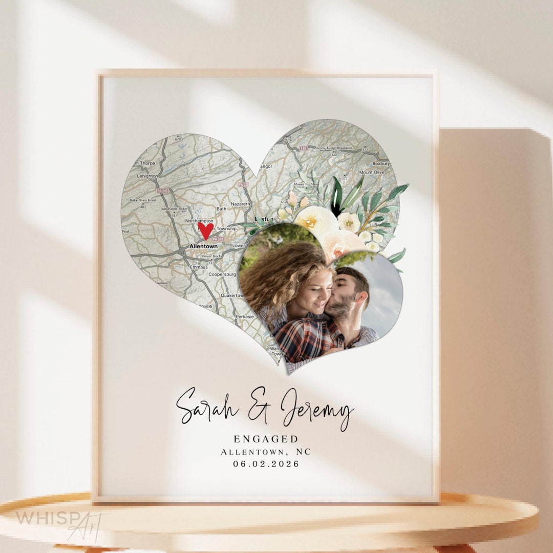 Engagement Map Unique Engagement Map Print Personalized Gift for Couple ...
