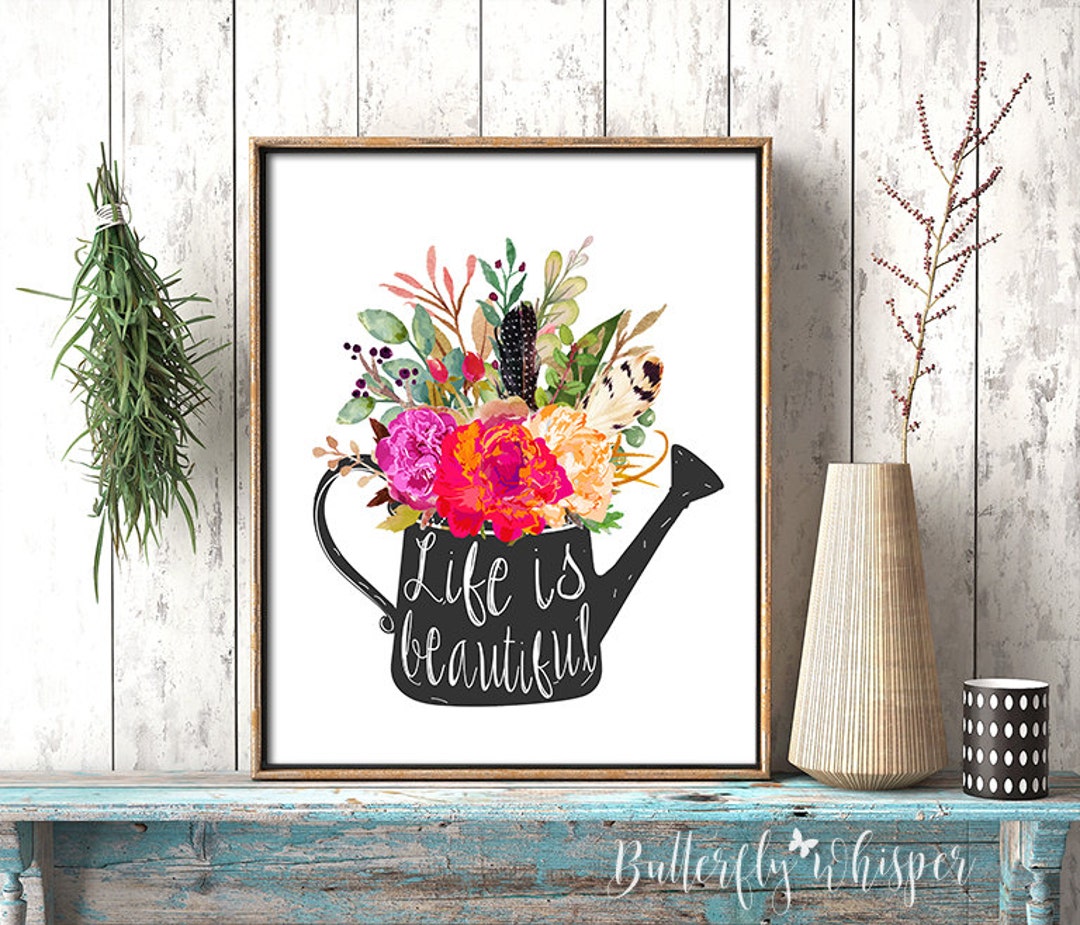Life is Beautiful, Rustic Inspirational Quote Wall Art Print Decor ...