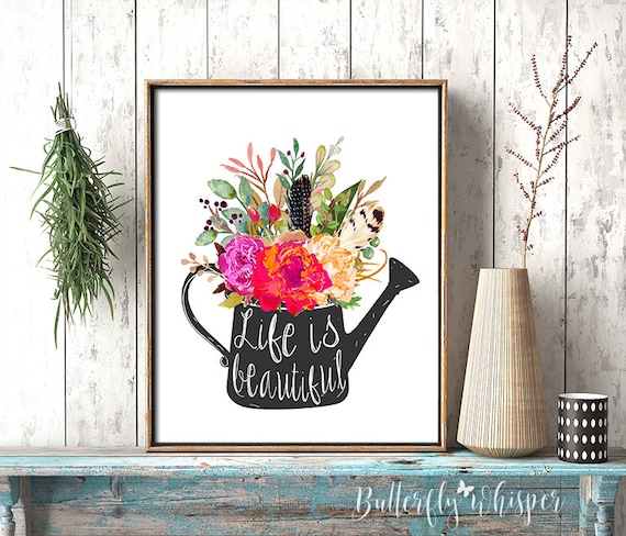 Life is beautiful Rustic Inspirational quote wall art print | Etsy