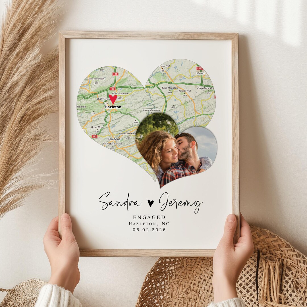 Custom Engagement Gift Engagement Map for Couple Engagement Print ...
