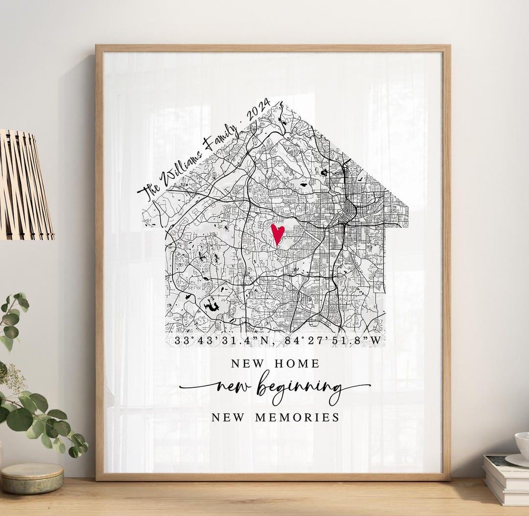 New Home New Beginning New Memories Sign, Housewarming Gift, New House Map, New Home Gift Idea ...