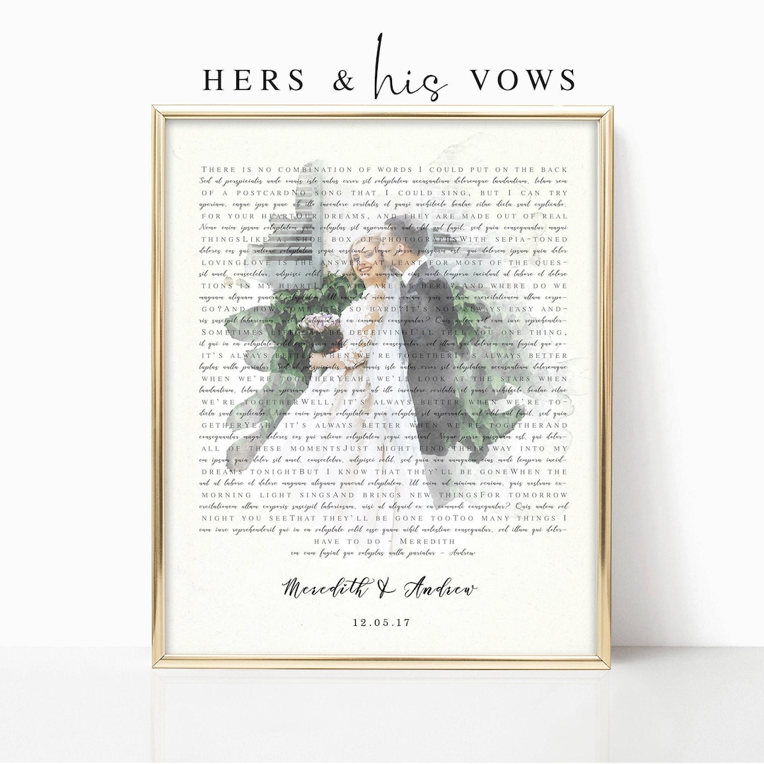 Vows Keepsake, Vows Print, Wedding Anniversary Gift, Vows Gift for Him ...
