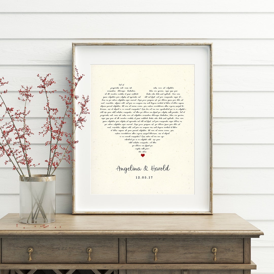 Lyrics Heart Art, Custom Song Lyric Art, Personalized Anniversary Gift ...