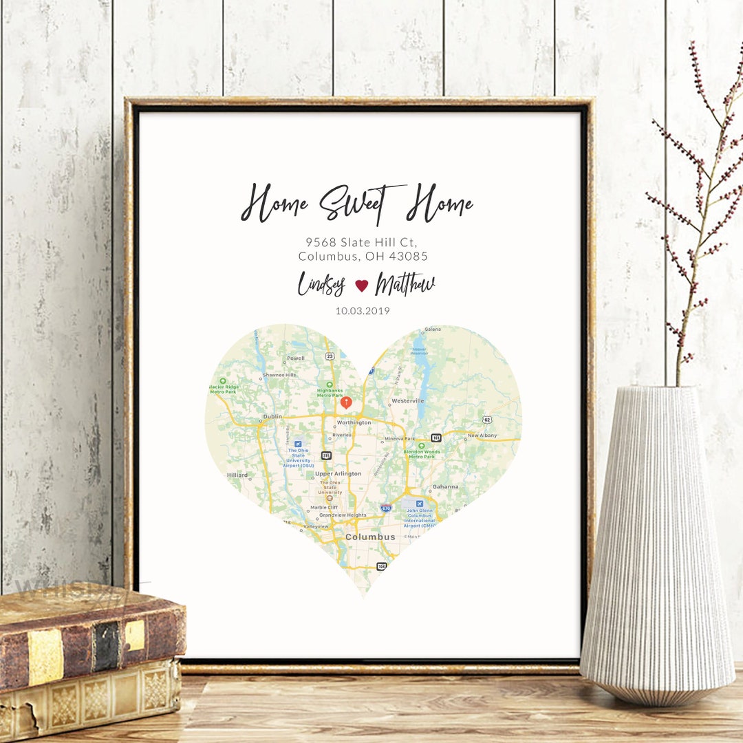 Personalized Housewarming Gift for Couple, Heartshaped Map, First Home ...