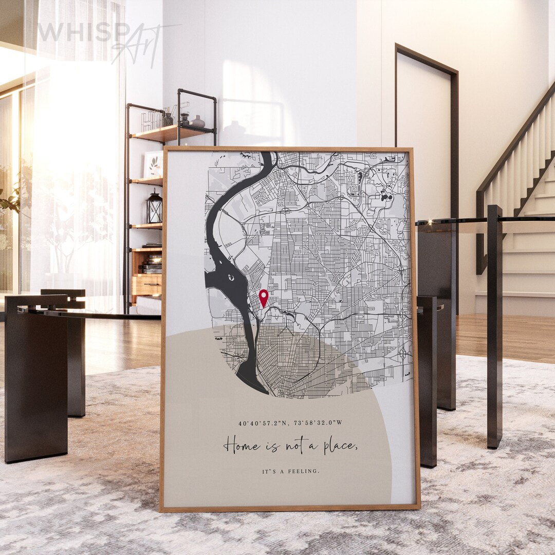 Modern Custom Map New Home Gift, Neutral Tone Housewarming Gift, New ...