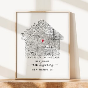 New Home New Beginning New Memories Sign, Housewarming Gift, New House Map, New Home Gift Idea ...