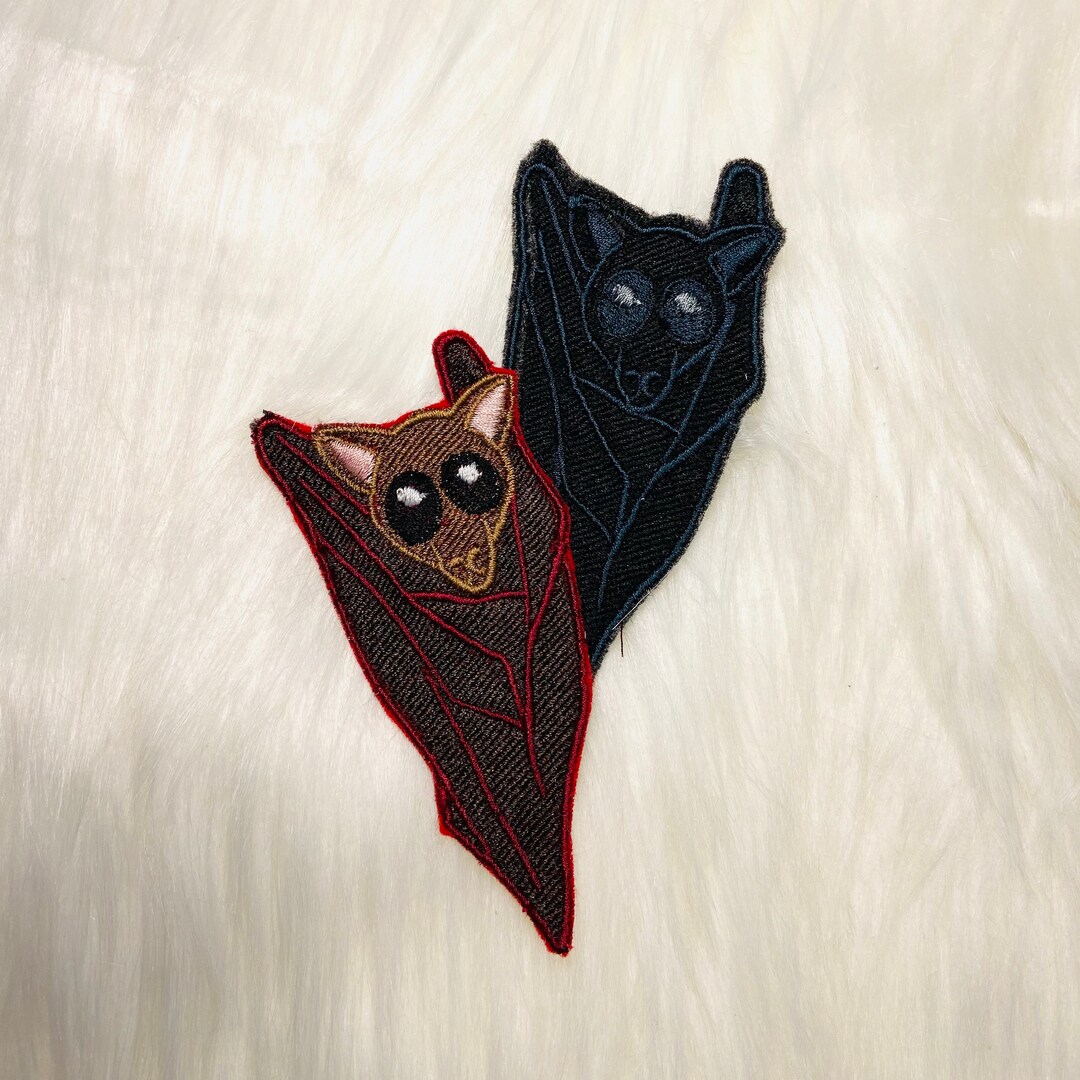 Embroidery SEW or IRON on Patch Cute Black or Brown Bat Embroidered ...