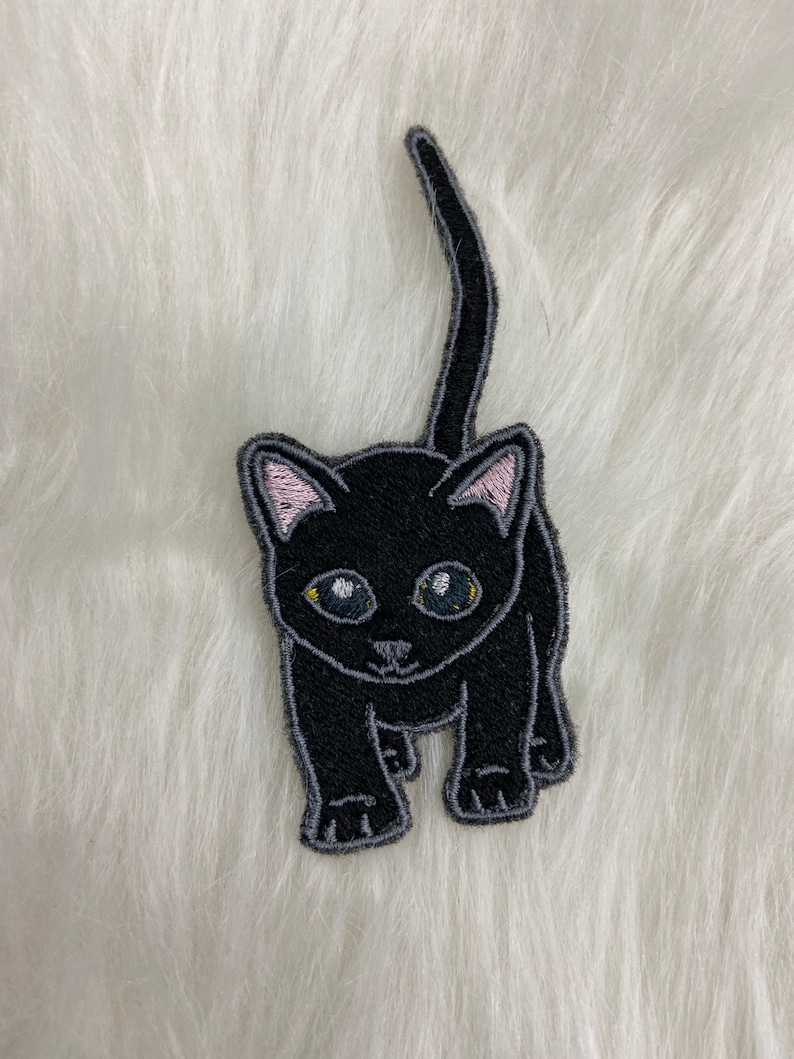 Embroidery SEW or IRON on Patch Cute Little Black Kitten Kitty Cat ...