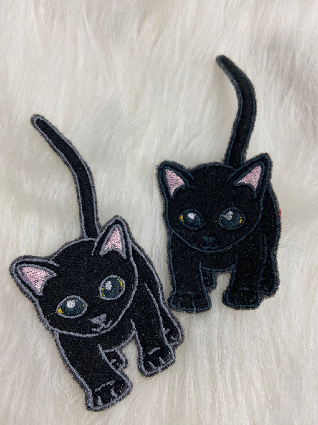 Embroidery SEW or IRON on Patch Cute Little Black Kitten Kitty Cat ...