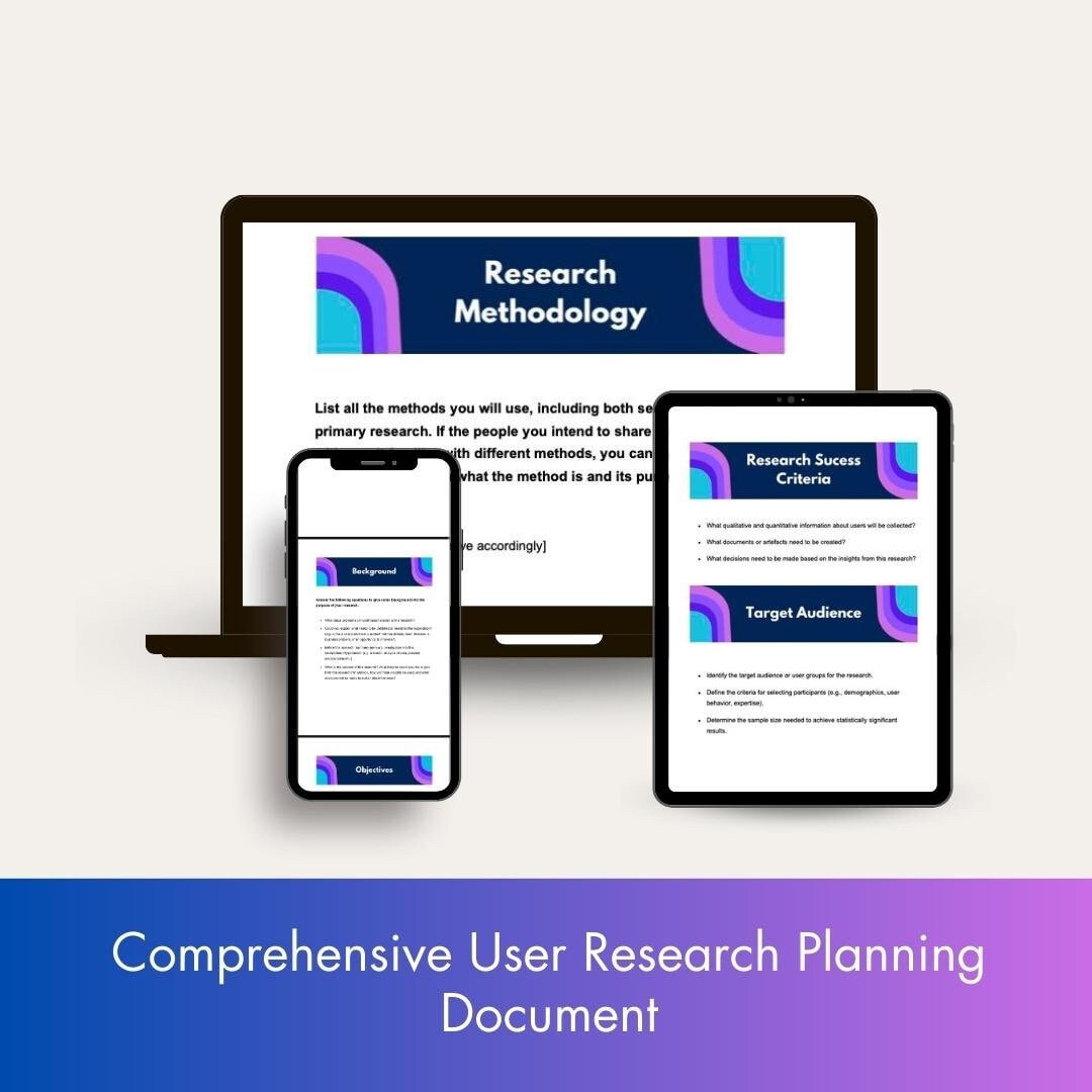 User Research Planning Document | UX Design | Downloadable Template - Etsy