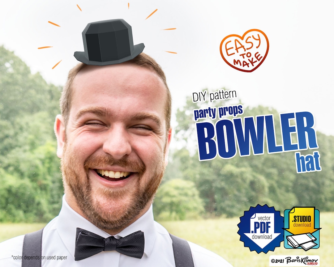Bowler Hat - DIY Party Props - 3d Papercraft, Digital Pattern in .pdf ...
