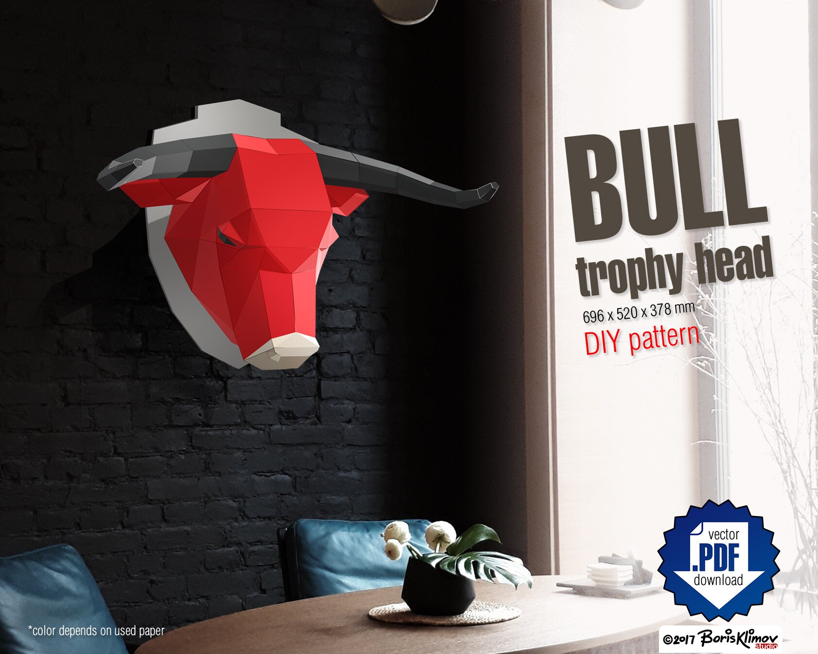 Bull Trophy Head 3d Model DIY Layout Pattern for Paper - Etsy