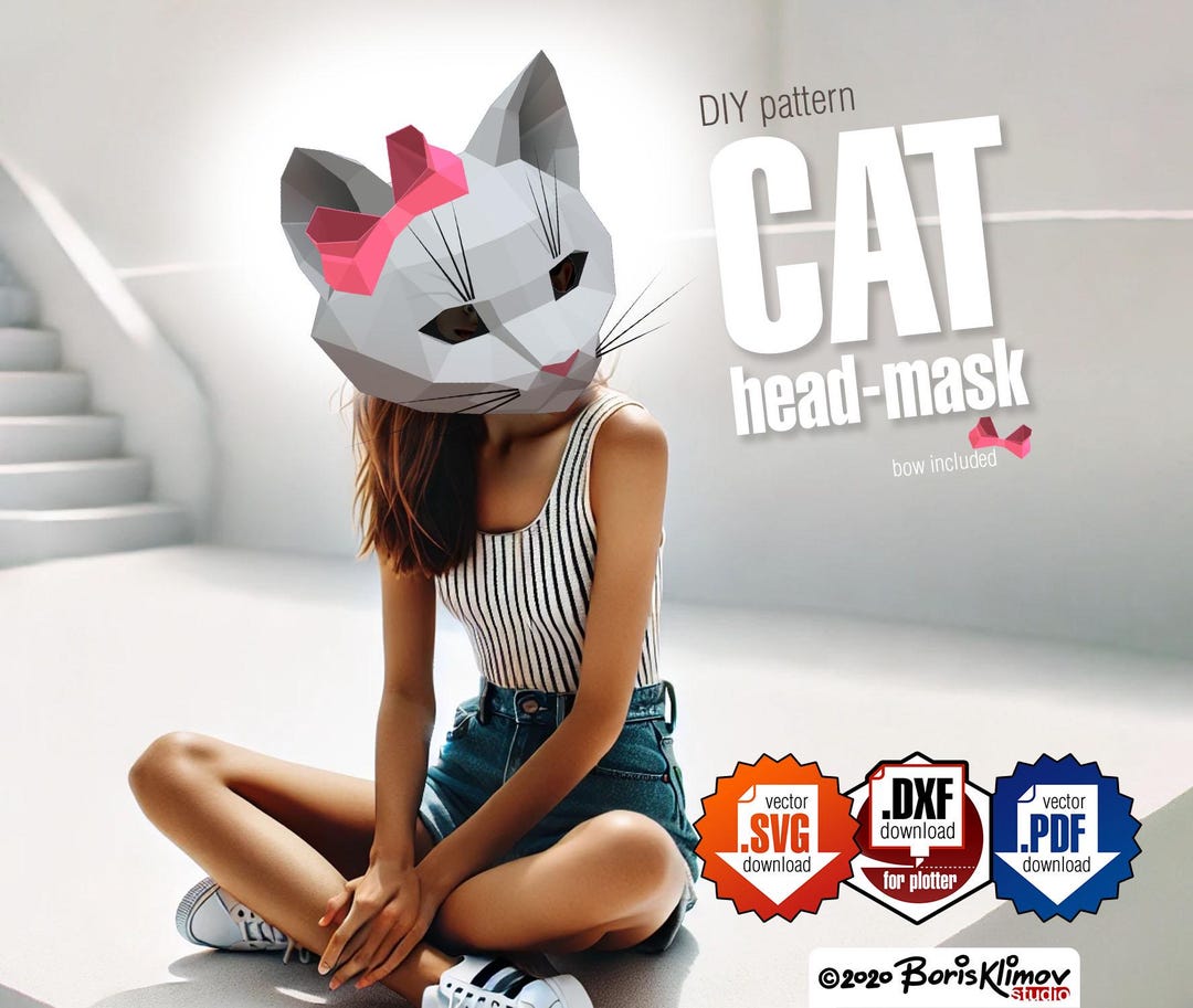 Cat DIY 3d Paper Head Mask Pattern, Digital Layout - Etsy