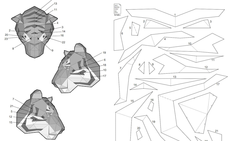 TIGER 3d Head Mask DIY Layout Digital Pattern for | Etsy