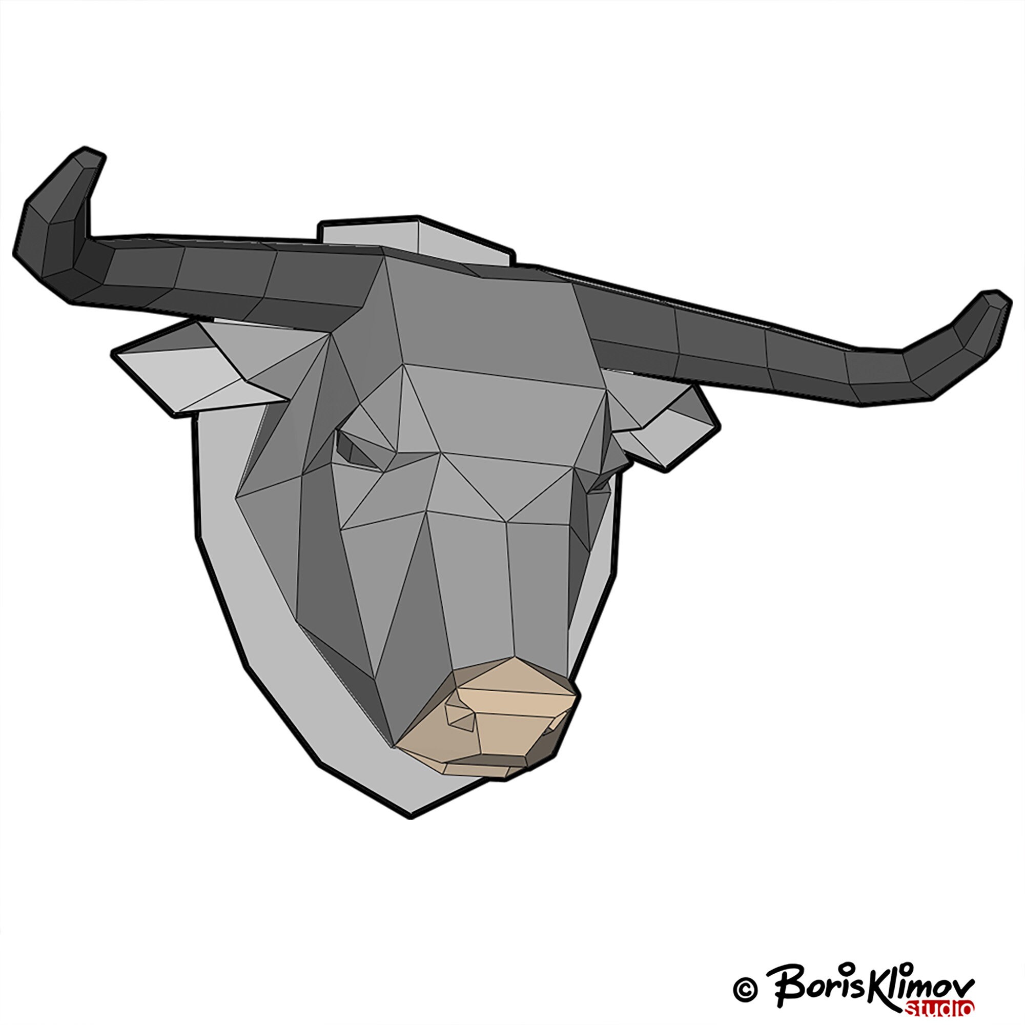 Bull Trophy Head 3d Model DIY Layout Pattern for Paper | Etsy