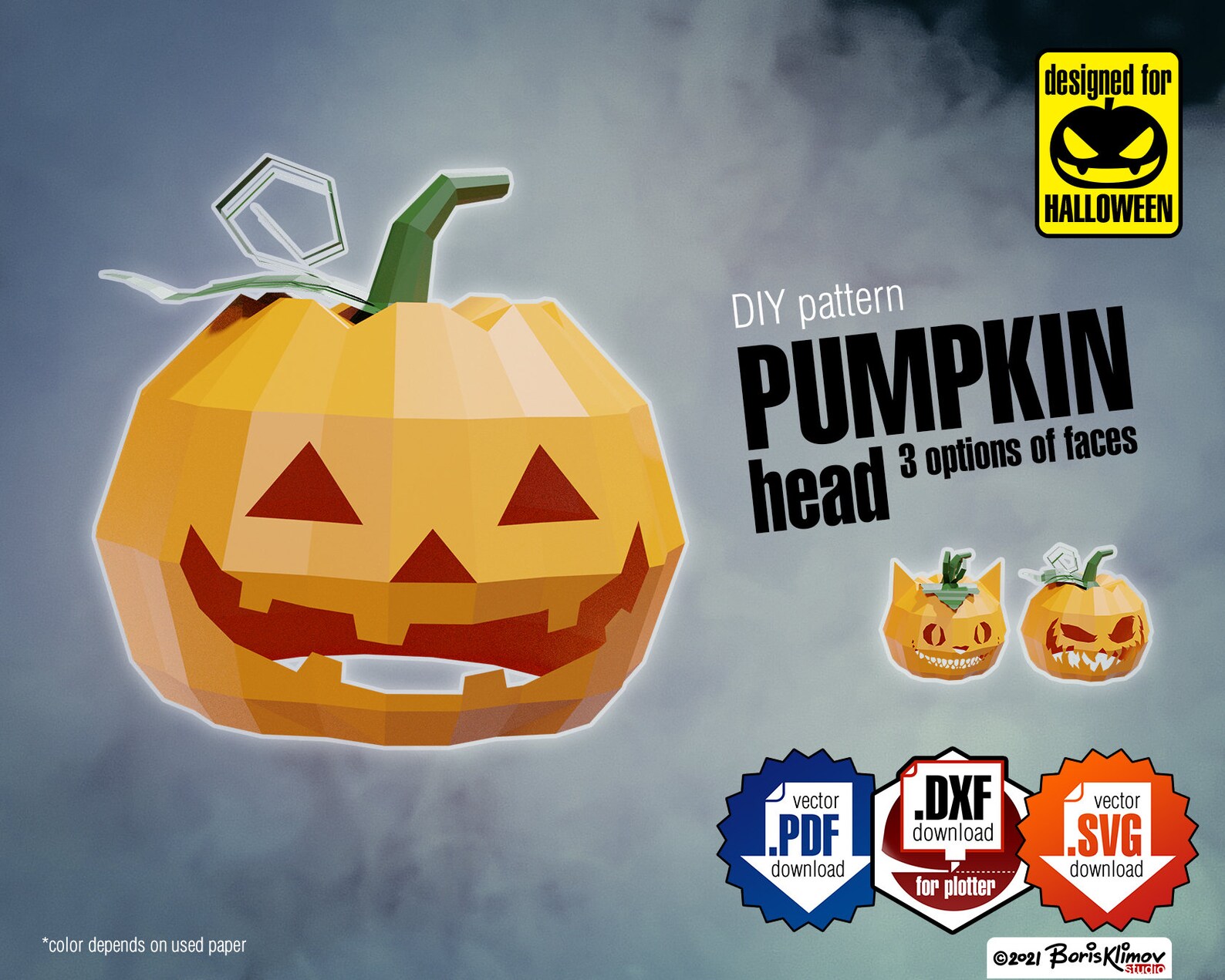 Pumpkin Head. Halloween Paper Decoration, DIY Papercraft Layout ...