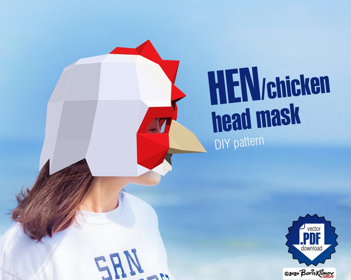 Hen DIY 3d Paper Head Mask Pattern Digital Layout PDF A4 - Etsy