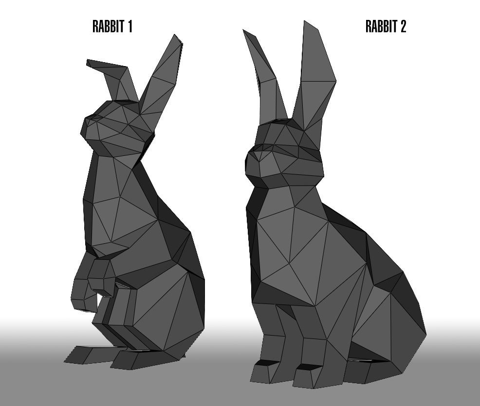 Rabbit and Bunny Paper 3d Sculpture DIY Layout Pattern. - Etsy