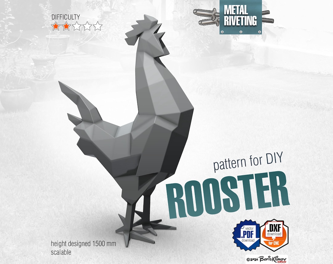 Rooster Metal Sculpture Digital Plan. Make 3d Figure With Blind Rivets ...