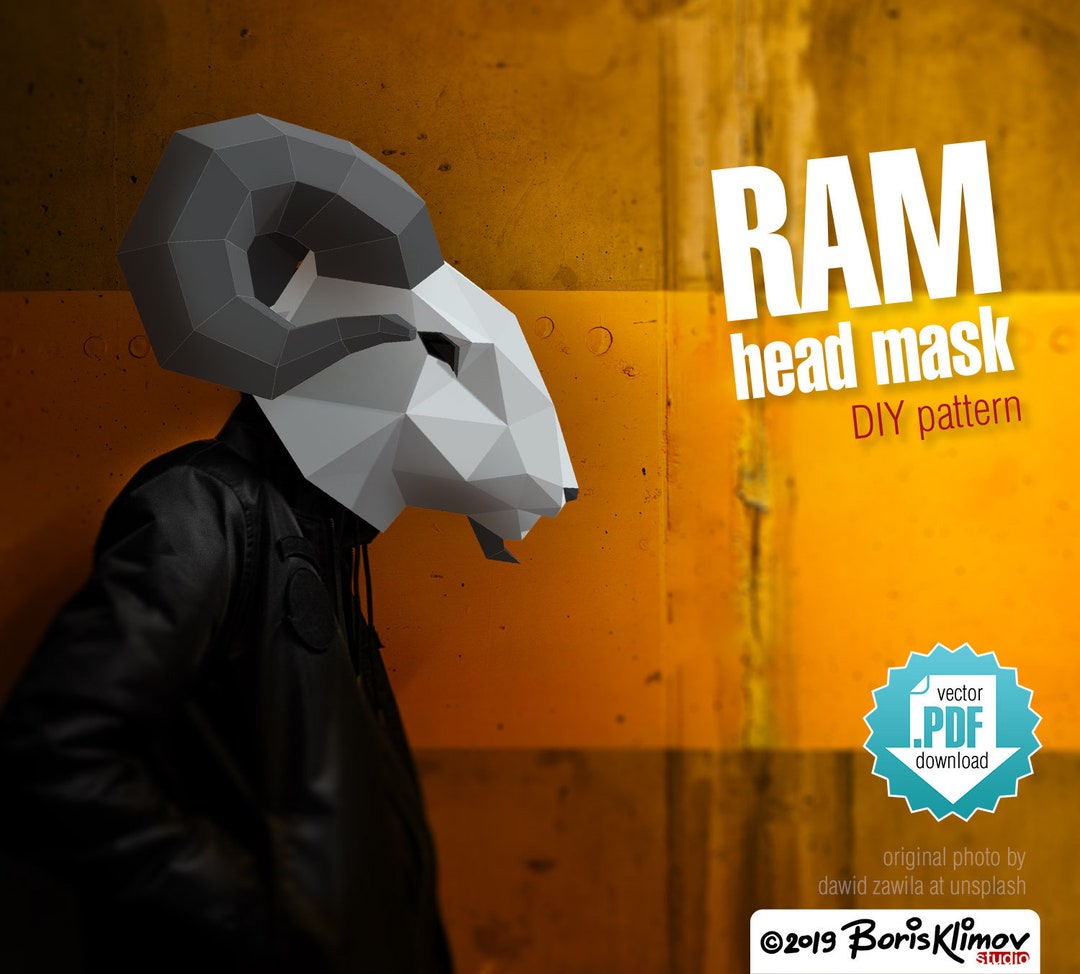 Ram DIY 3d Paper Head Mask Pattern, Digital Layout - Etsy