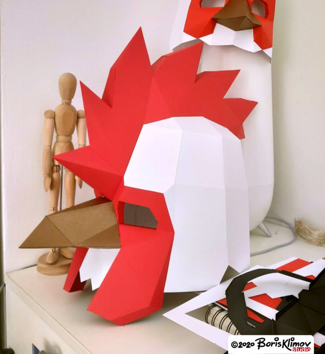Rooster DIY 3d Paper Head Mask Pattern, Digital Layout PDF - A4 - Etsy